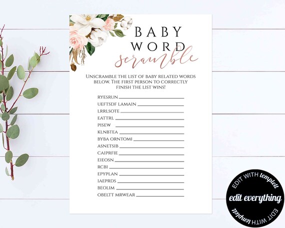 Rose Gold Baby Shower Baby Word Scramble Game Printable Baby - Etsy