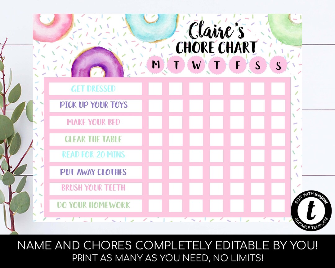 Donut Chore Chart Editable Kids Chore Chart Reward Chart for Kids ...
