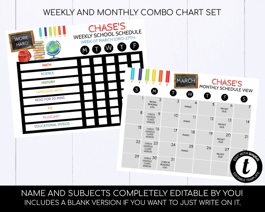 Editable School Schedule Planner Customizable Kids Weekly Task List ...