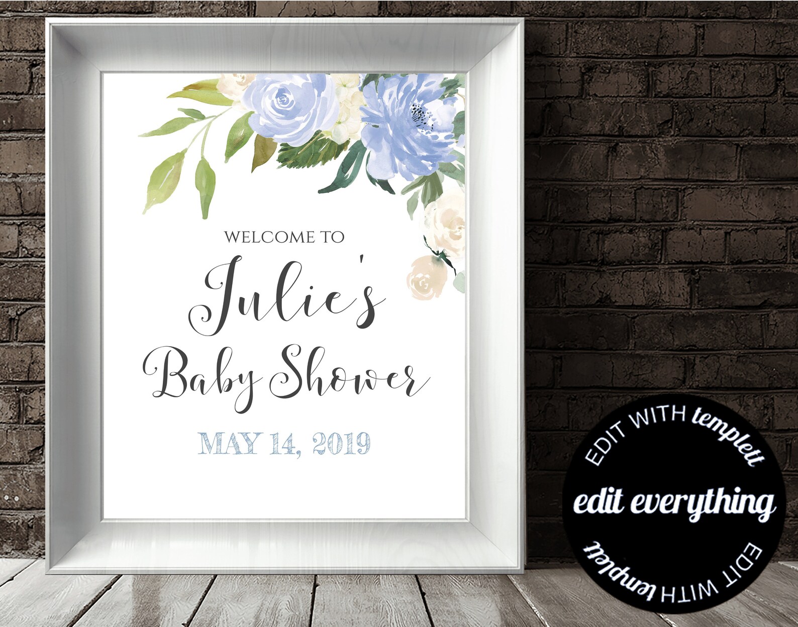 Blue Floral Baby Shower Welcome Sign Baby Welcome Sign Blue - Etsy