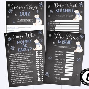 Polar Bear Baby Shower Games Package Printable Winter Baby Shower Games ...