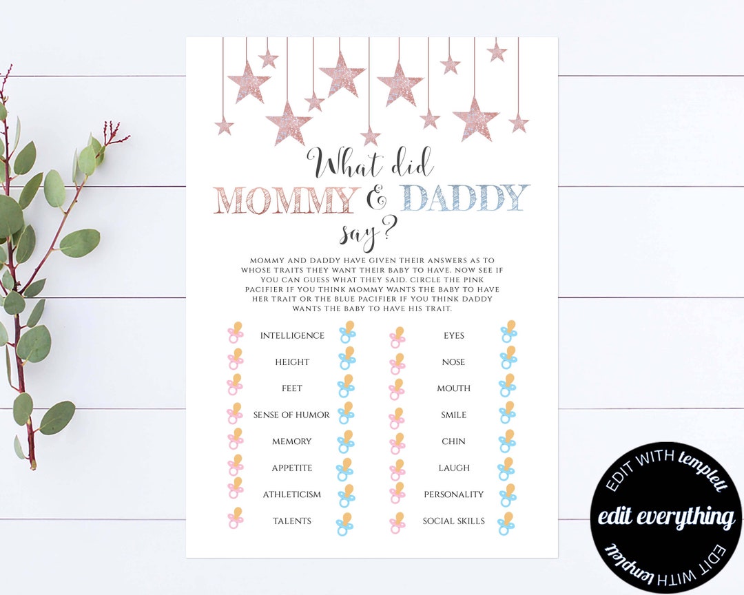 Twinkle Twinkle Guess Who Mommy or Daddy Baby Shower Game Baby Trait ...