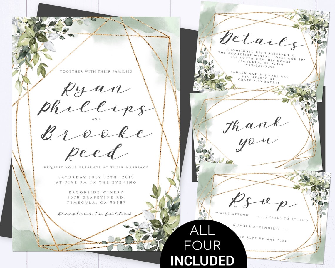 Greenery Wedding Invitation Set Geometric Wedding Invitations ...
