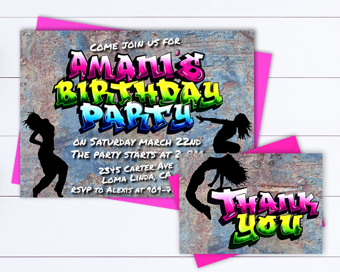 Hip Hop Birthday Editable Invitation Dance Party Invite Girl Birthday ...