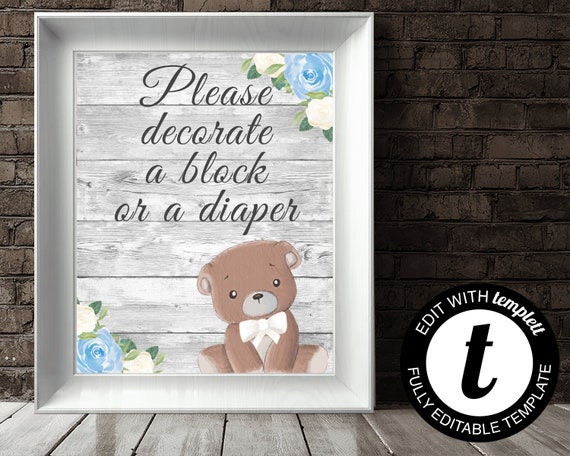 Bear Diaper Thoughts Sign Bear Decorate A Block Sign Sign A | Etsy
