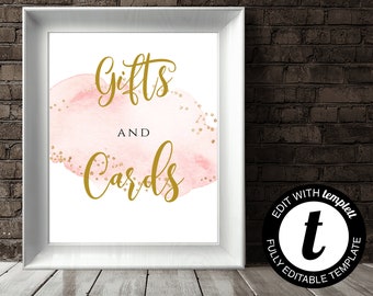 Cards and Gifts Sign Printable Pink and Gold Baby Shower or Birthday ...