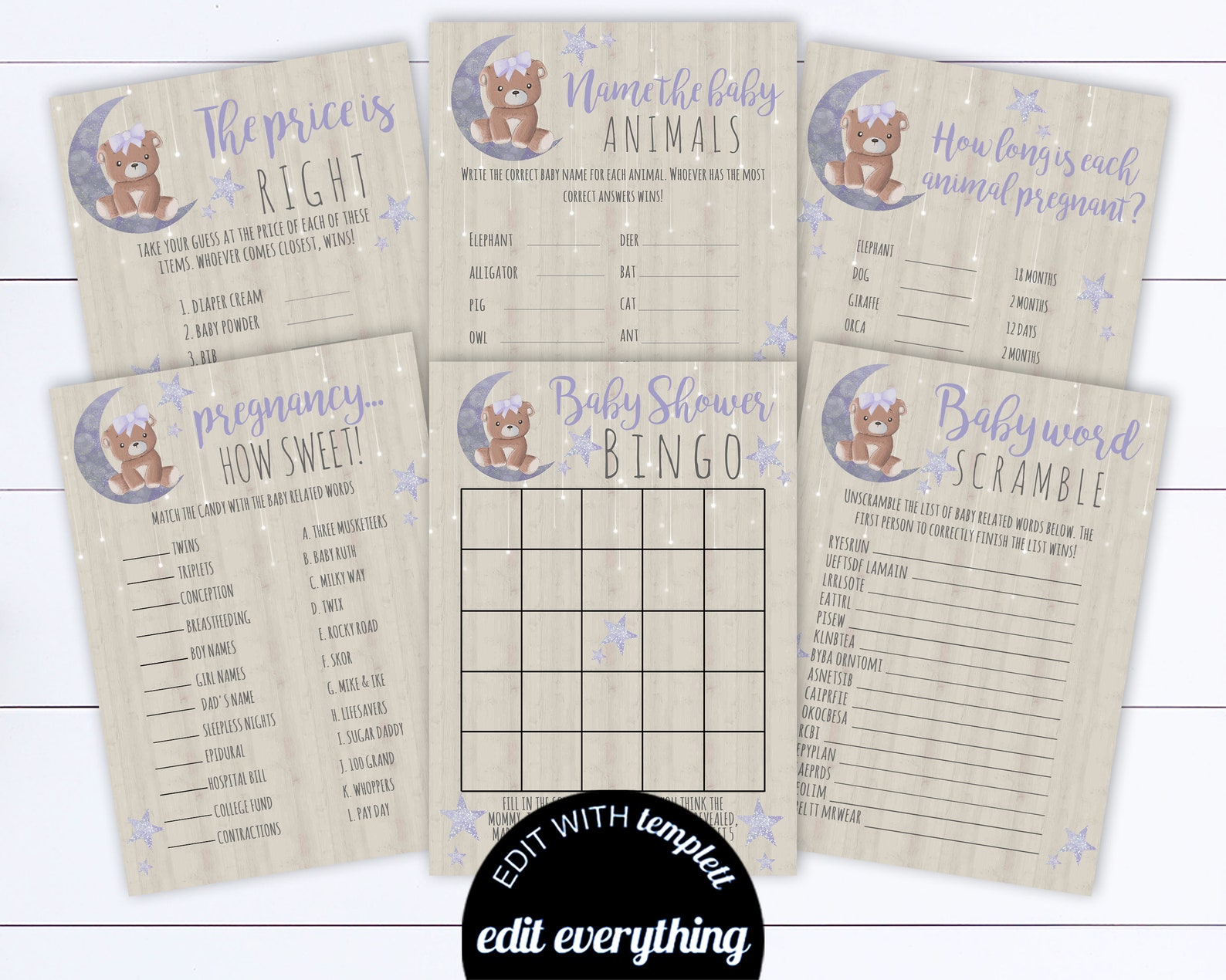 Bear Baby Shower Games Printable Baby Shower Games Package | Etsy