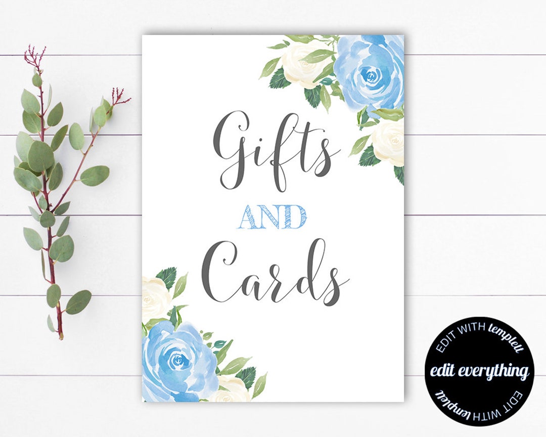 Blue Floral Gifts and Cards Sign Gifts and Cards Baby Shower Sign Baby ...