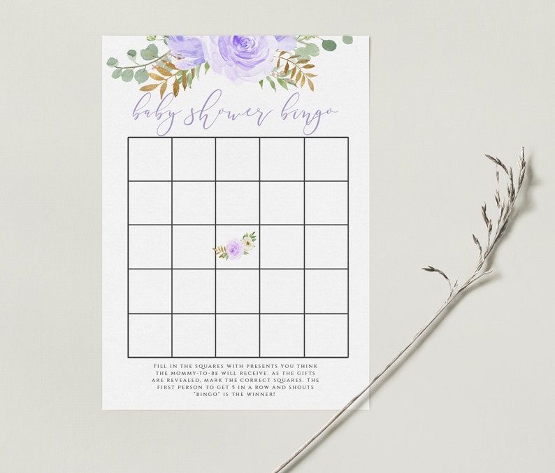 Purple Floral Baby Shower Bingo Game Baby Shower Bingo | Etsy