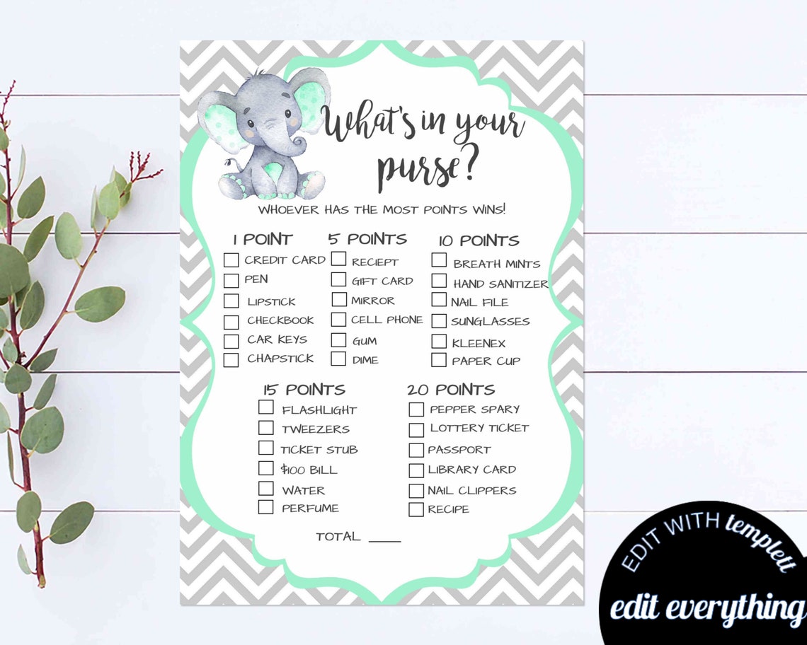 What's in Your Purse Baby Shower Game Elephant Purse Game - Etsy