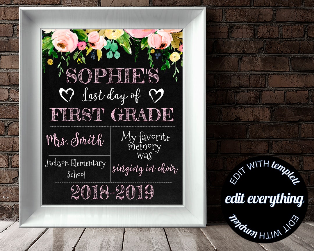 Last Day of School Sign Back to School Chalkboard Any Grade Editable ...