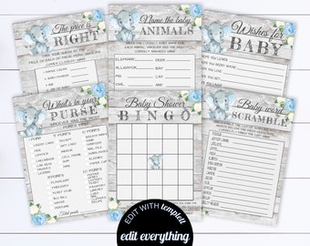 Elephant Baby Shower Games Blue Elephant Baby Shower Game - Etsy
