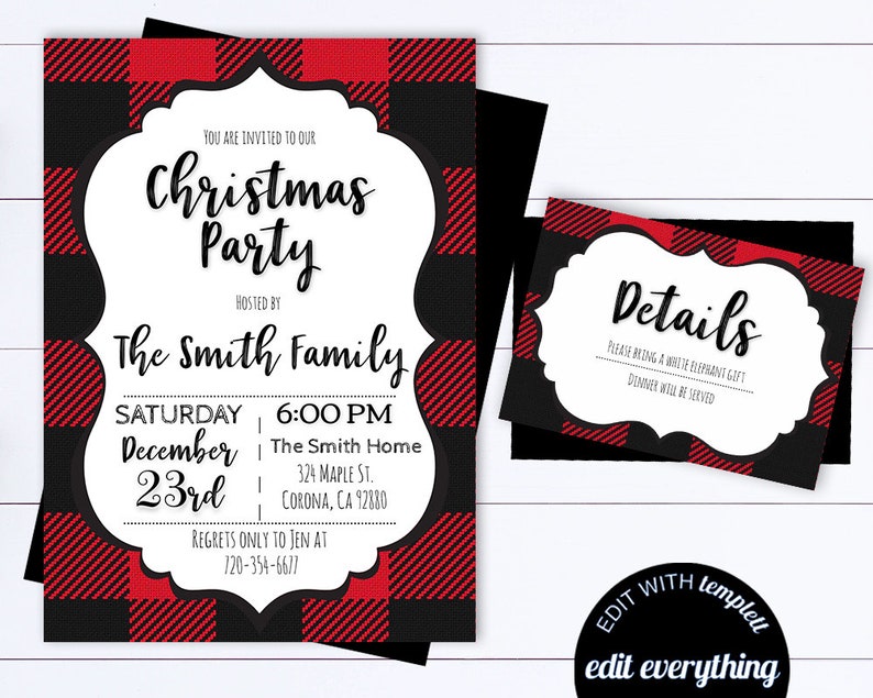 Christmas Party Invitation Template Holiday Party Editable | Etsy
