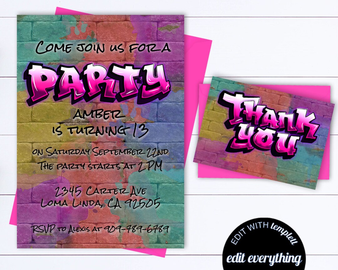 Hip Hop Birthday Editable Invitation 90's Hip Hop Party Invite Girl ...