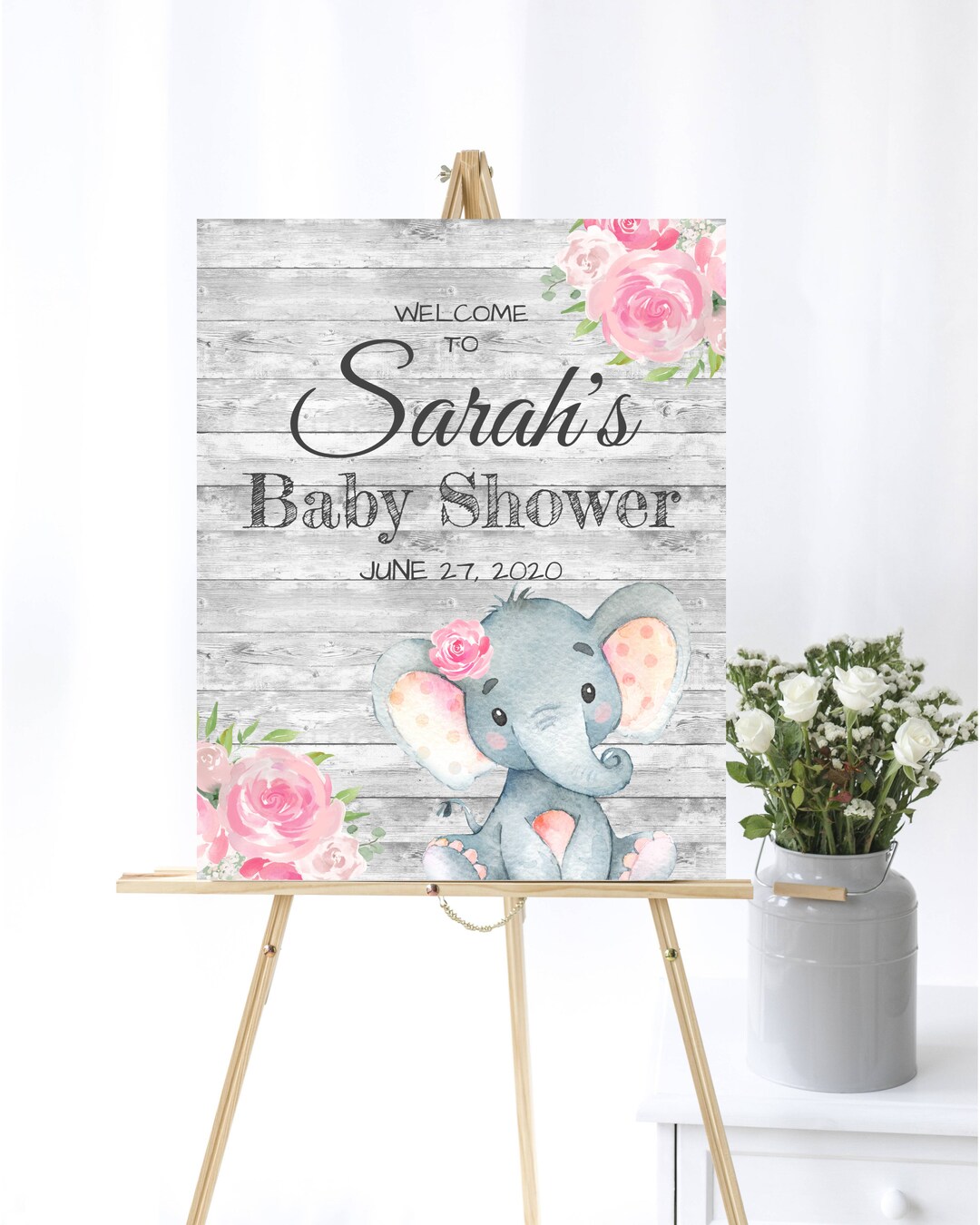 Pink Elephant Baby Shower Welcome Sign Baby Welcome Sign Pink Baby ...