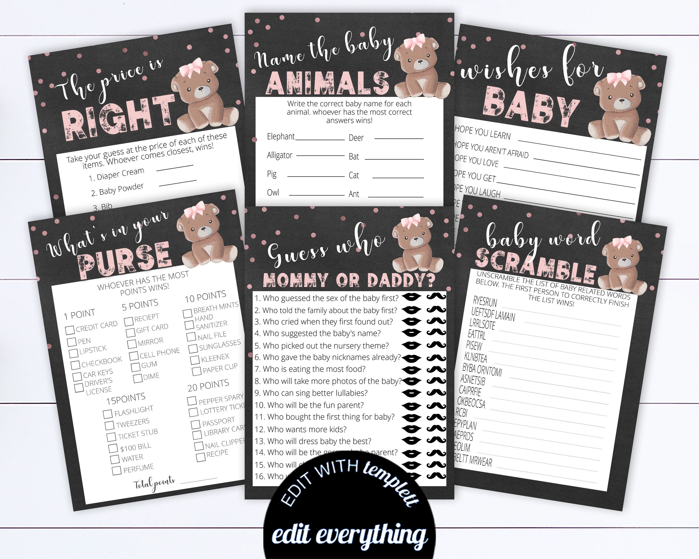 Bear Baby Shower Games Printable Baby Shower Games Package | Etsy