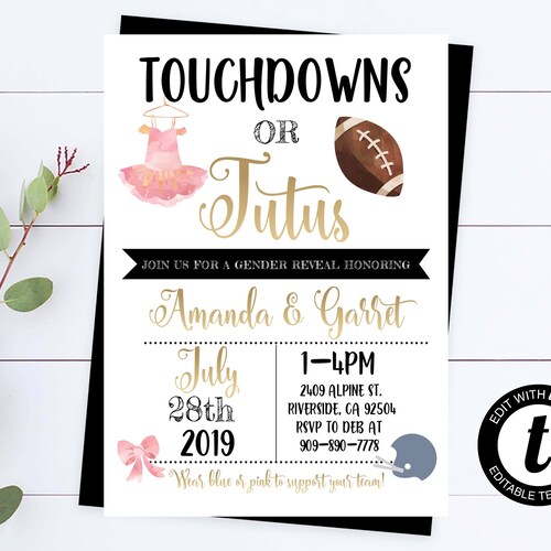 Touchdowns and Tutus Gender Reveal Invitation Football and - Etsy