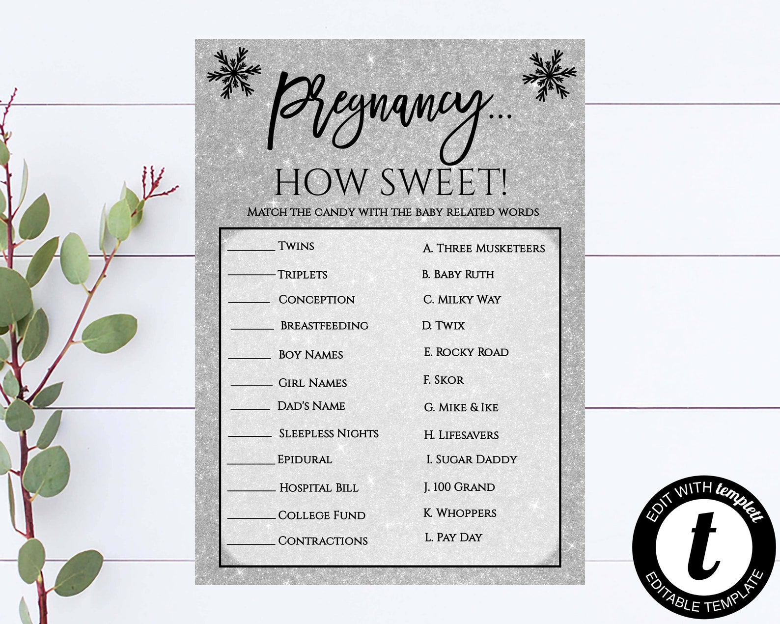 Winter Baby Shower Candy Bar Match Game Baby Shower Game Baby - Etsy