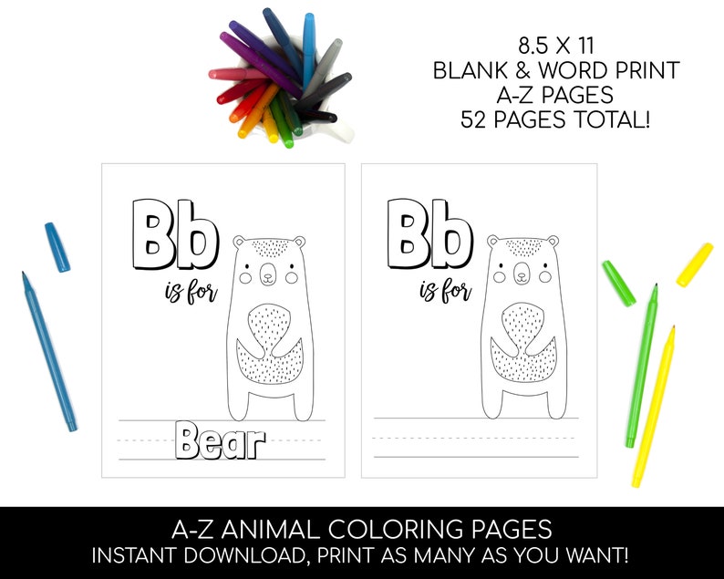 Printable ABC Animal Coloring Book Animal Alphabet Coloring - Etsy