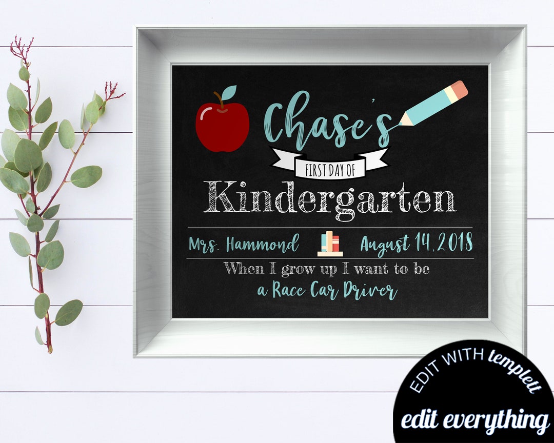 First Day of School Sign Back to School Chalkboard Any Grade Editable ...