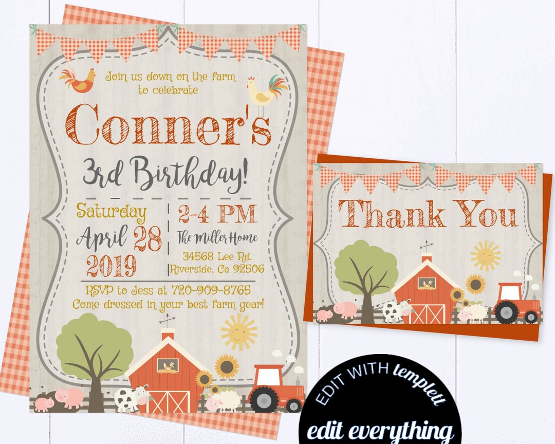 Farm Birthday Invitation Editable Farm Birthday Template Barnyard ...
