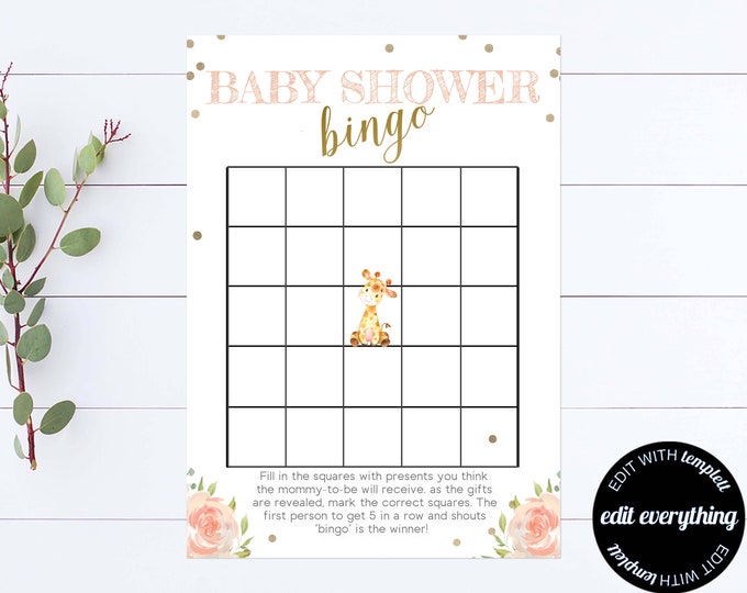 Baby Shower Bingo Cards - Baby Shower Games - Giraffe Baby Shower ...