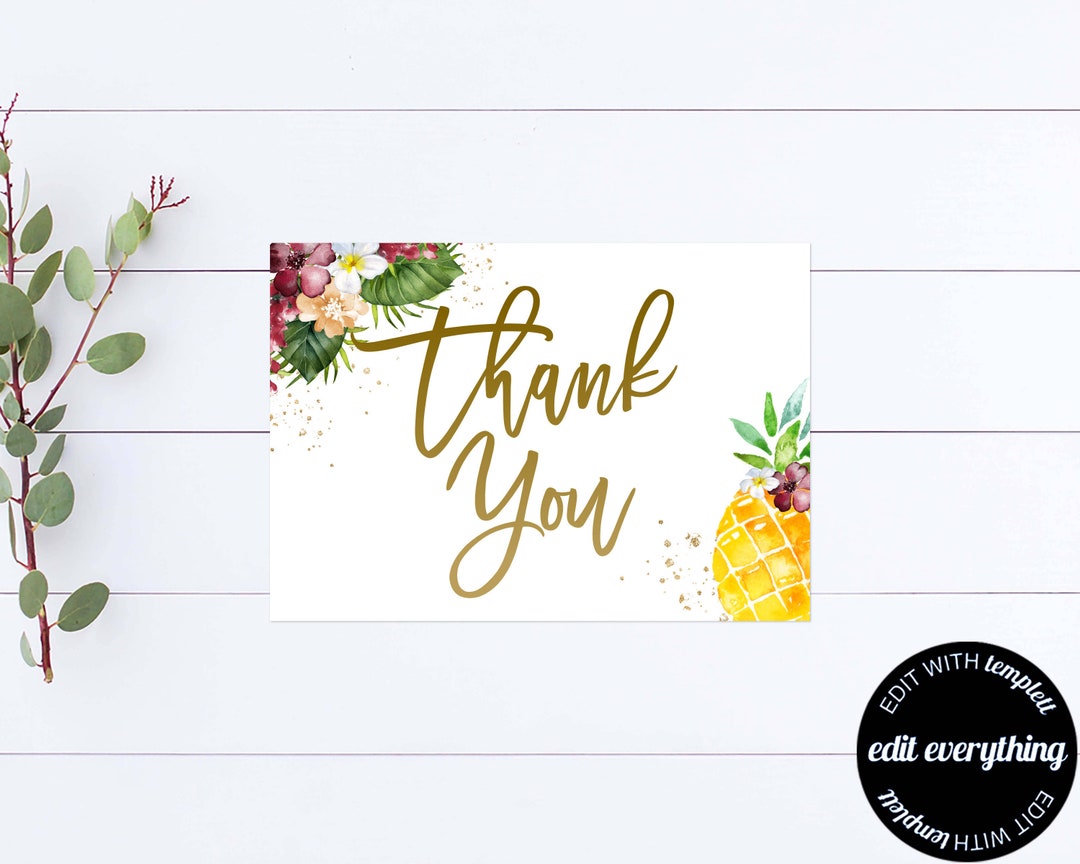 Tropical Thank You Card Thank You Hawaiian Template Printable Gold ...