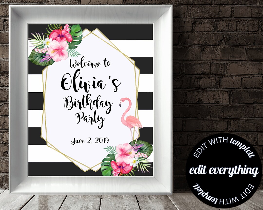 Flamingo Birthday Welcome Sign Birthday Party Welcome Sign Flamingo ...