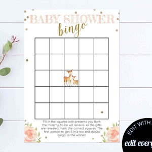 Deer Baby Shower Bingo Game Baby Shower Bingo Activity Deer Baby Shower ...