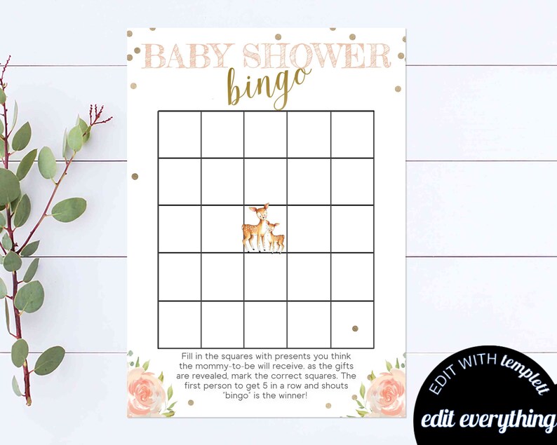 Deer Baby Shower Bingo Game Baby Shower Bingo Activity Deer - Etsy