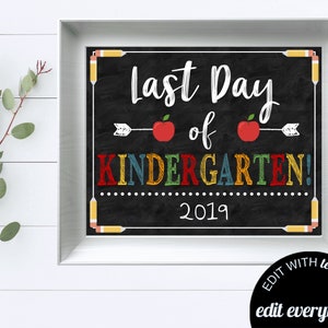 Last Day of School Sign Back to School Chalkboard Kindergarten Editable ...