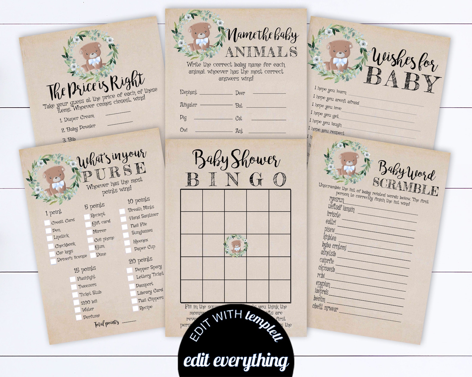 Bear Baby Shower Games Printable Baby Shower Games Package | Etsy