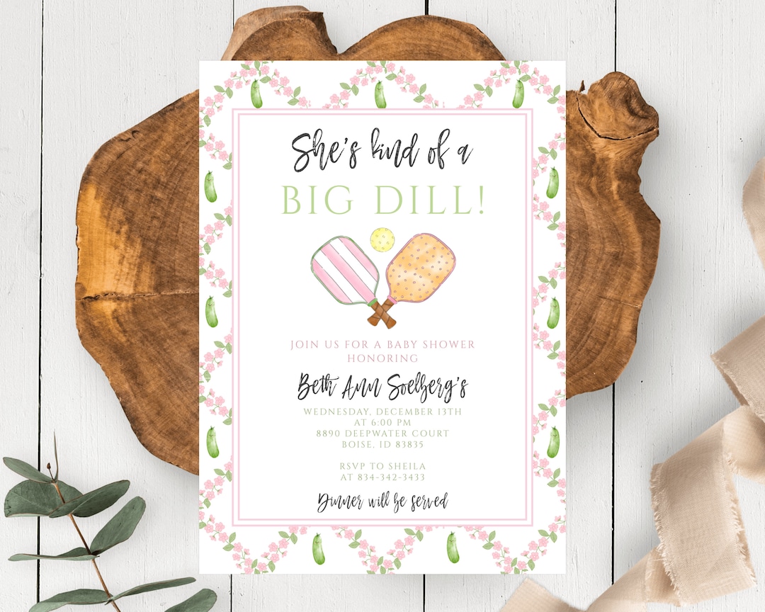 Pickleball Baby Shower Invitation Template Girl Pickleball Baby Shower ...