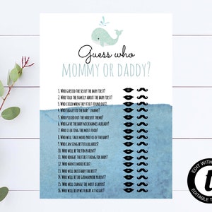 Whale Guess Who Mommy or Daddy Baby Shower Game Baby Whale Guess Who ...