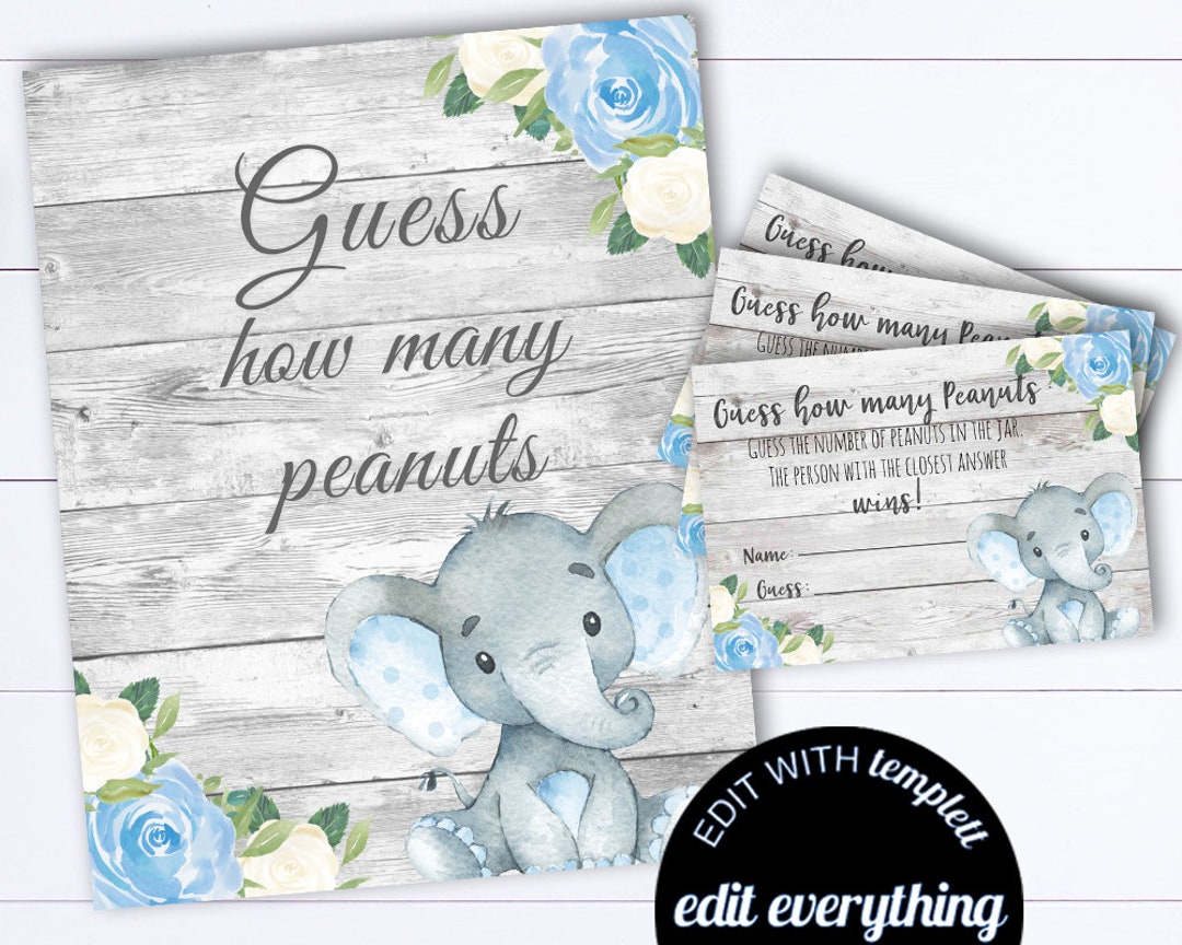 Elephant Peanut Guessing Game Guess How Many Baby Shower Games Peanut ...