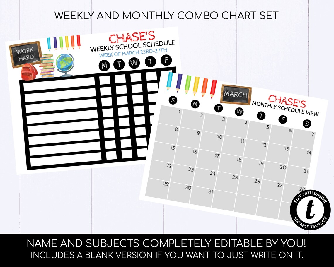 Editable School Schedule Planner Customizable Kids Weekly Task List ...