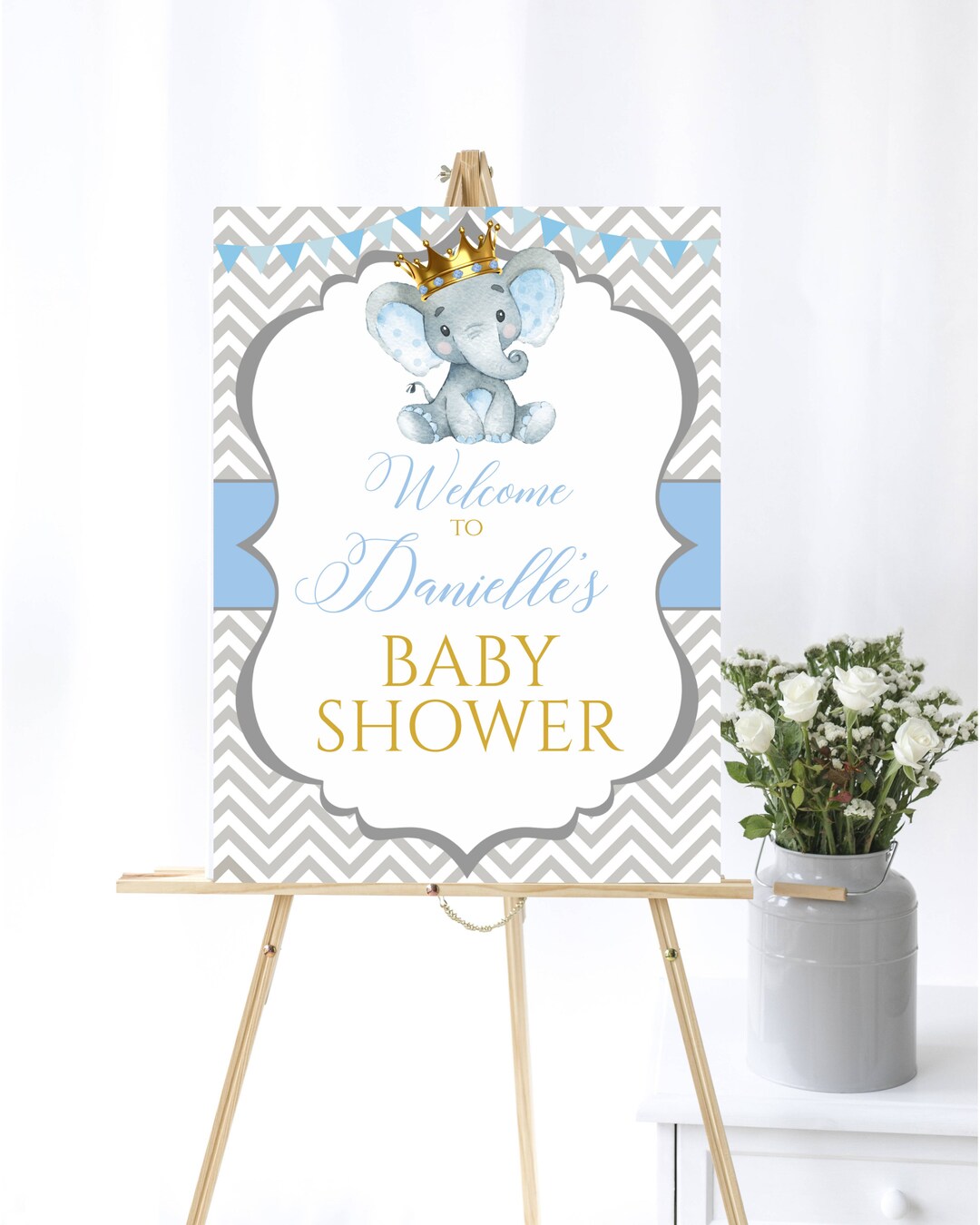 Blue Elephant Baby Shower Welcome Sign Baby Welcome Sign Prince Baby ...
