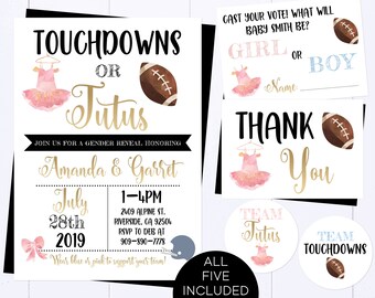 Touchdowns and Tutus Gender Reveal Invitation Football and | Etsy