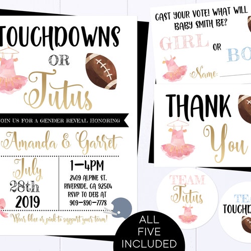 Touchdowns or Tutus Gender Reveal Invitation Football Reveal - Etsy