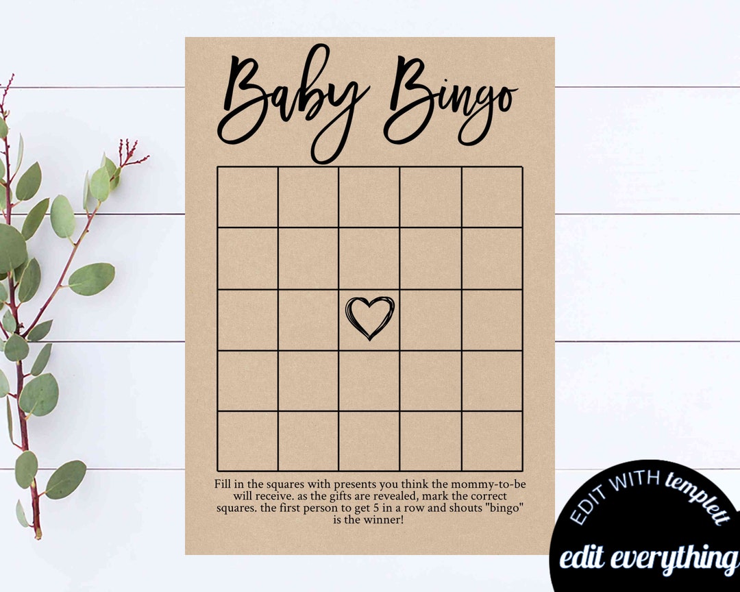 Kraft Paper Bingo Shower Bingo Game Baby Shower Bingo Activity Bingo ...