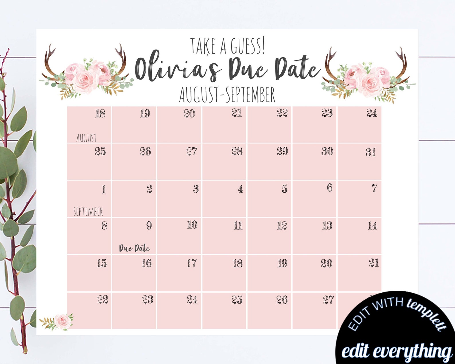 Blush Pink Due Date Baby Shower Game Guess the Due Date Baby - Etsy