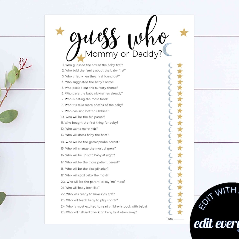 Guess Who Mommy or Daddy Baby Shower Game - Etsy
