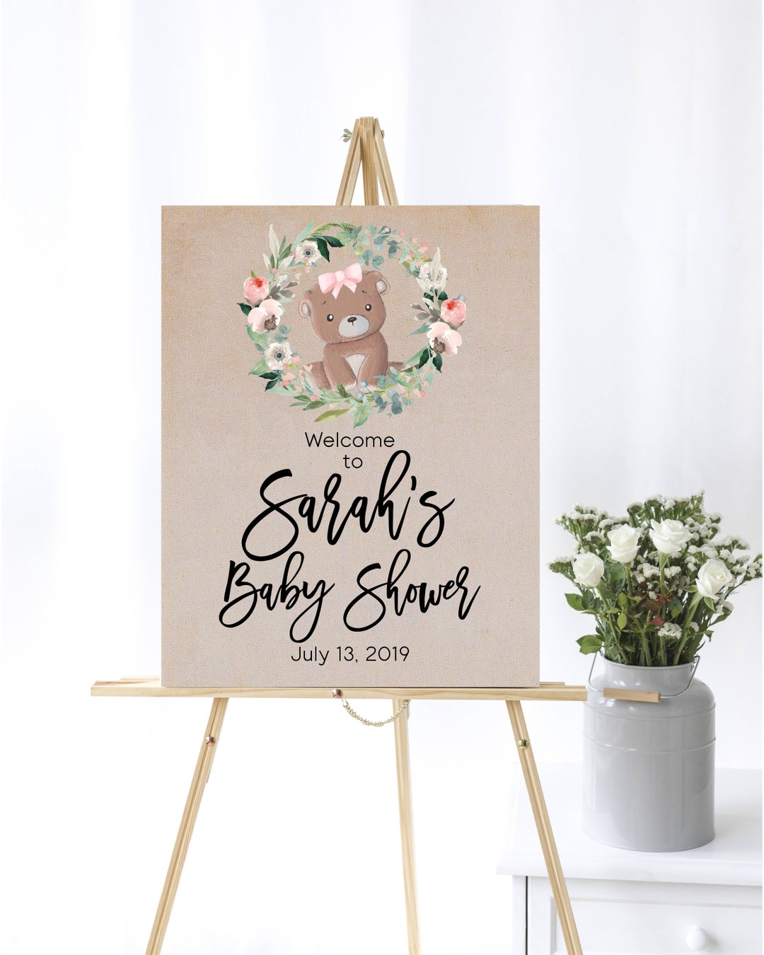 Floral Bear Baby Shower Welcome Sign Baby Welcome Sign Bear Baby Shower ...