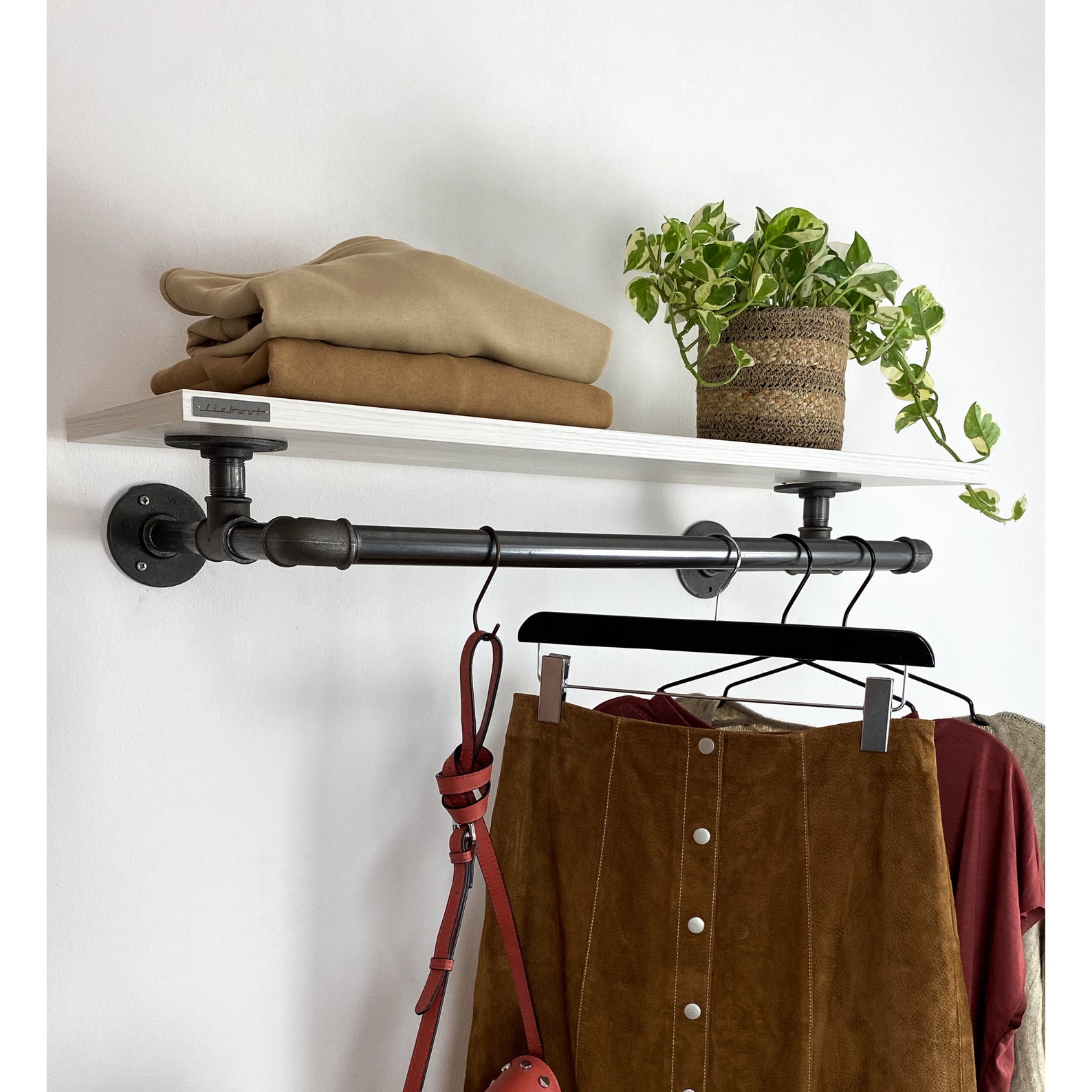 BASIC SHELF Wall-mounted Clothes Rack With Wooden Shelf in - Etsy