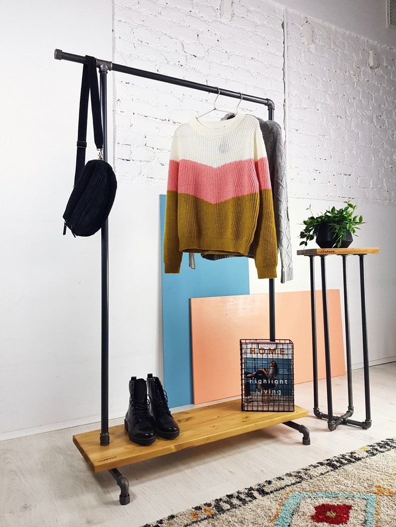 NATURAL HOOK I clothes rack with wooden storage in | Etsy