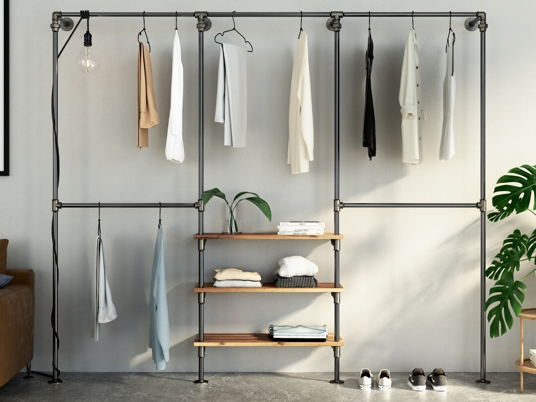 TRIPLE Shelf Type 1 - Clothes Rail System With 3 Rows and 3 Shelves ...