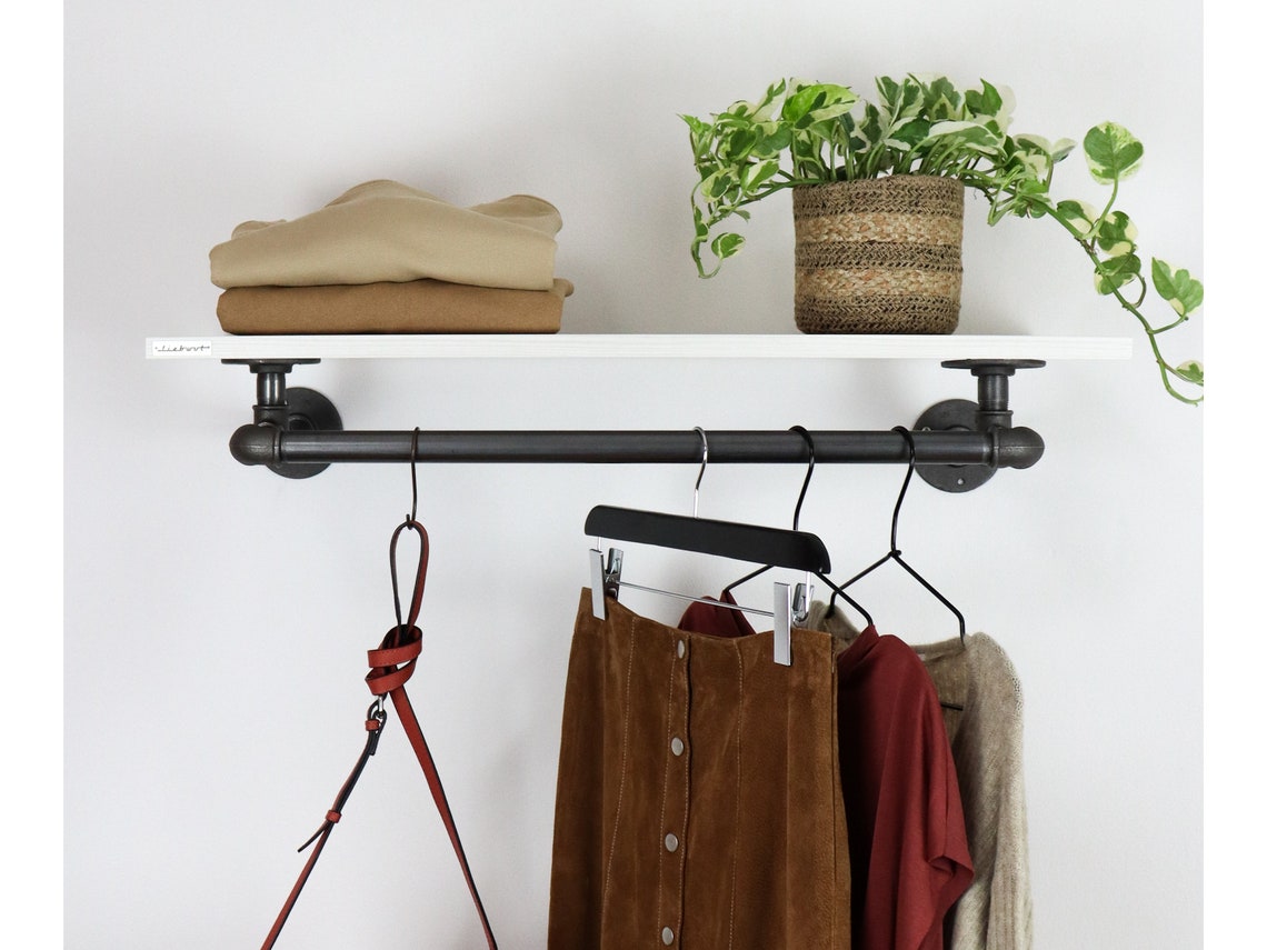 BASIC SHELF Wall-mounted Clothes Rack With Wooden Shelf in - Etsy
