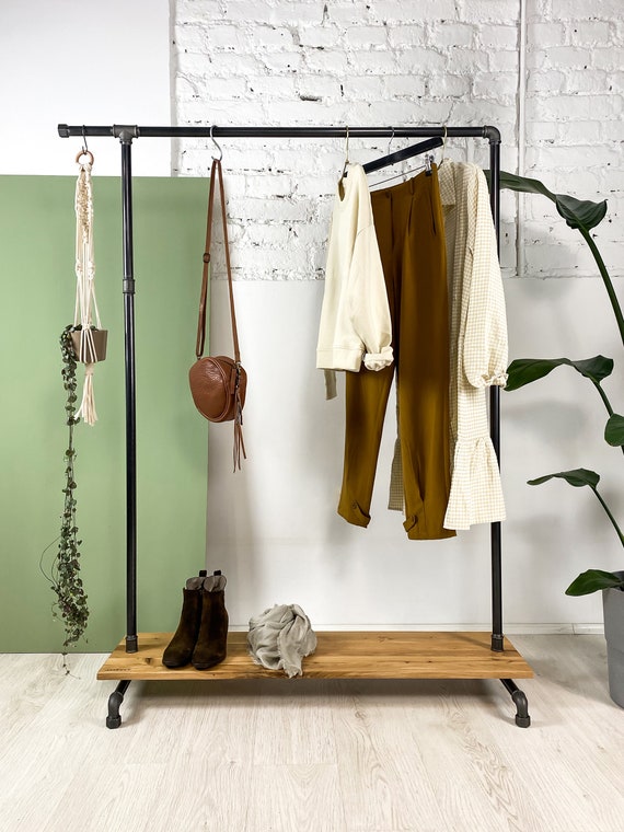 NATURAL HOOK I Clothes Rack With Wooden Storage in | Etsy