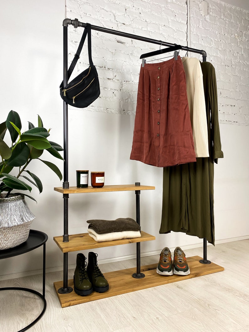 UNIQUE Industrial Clothing Rack of Steelpipe With Wooden | Etsy
