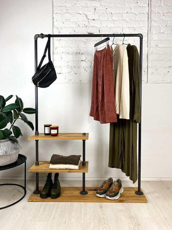 UNIQUE Industrial Clothing Rack of Steelpipe With Wooden | Etsy